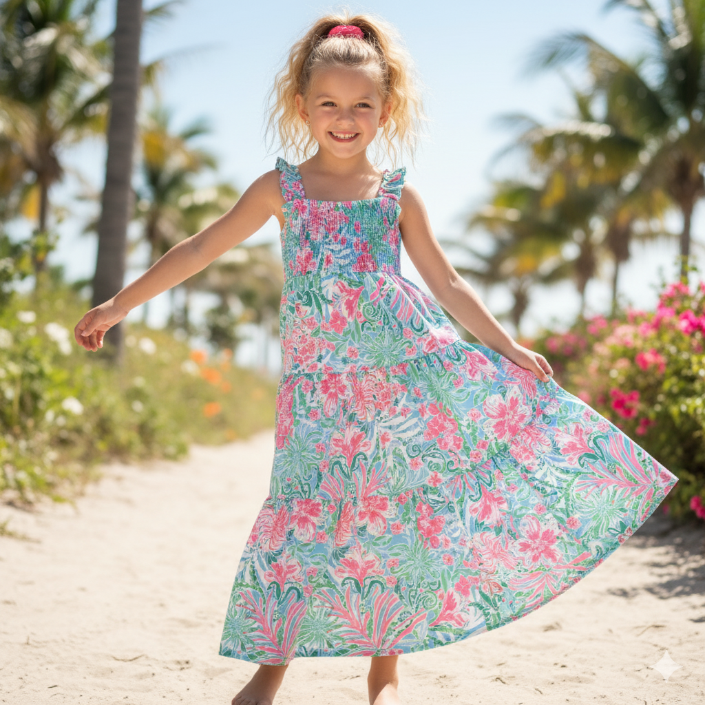 Lilly Pulitzer Girls' Mini Hadly Tiered Maxi Dress in Amalfi Blue ...